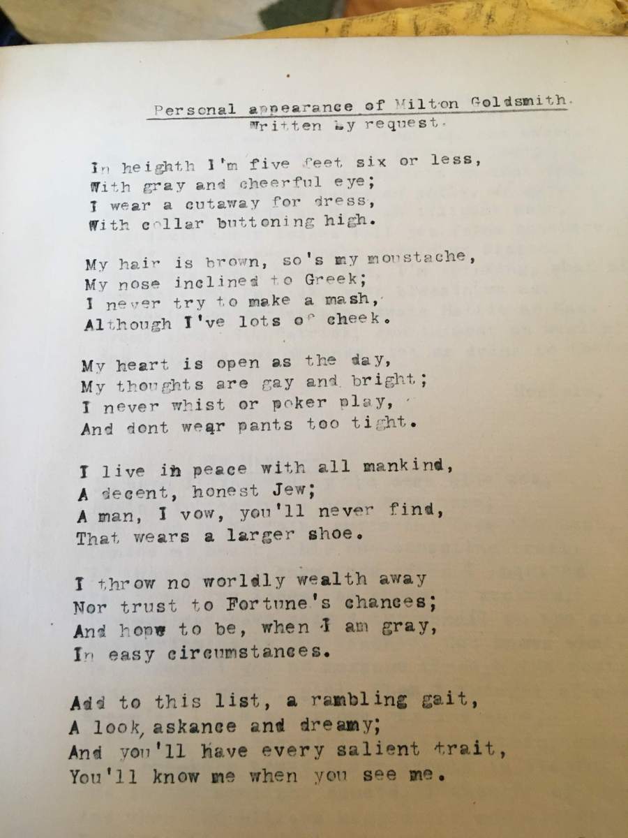 Milton Goldsmith’s Poetry | Brotmanblog: A Family Journey